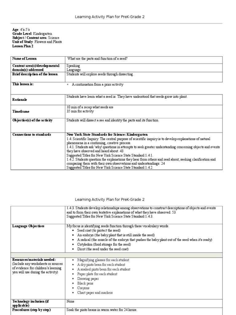 Lesson Plan Seeds 1 Pdf Seed Lesson Plan
