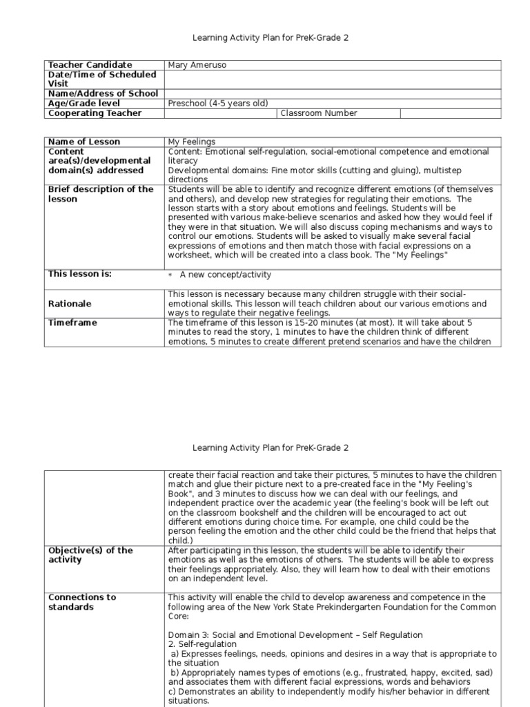 Lesson Plan 1 - Social Emotional | PDF | Emotions | Educational Assessment