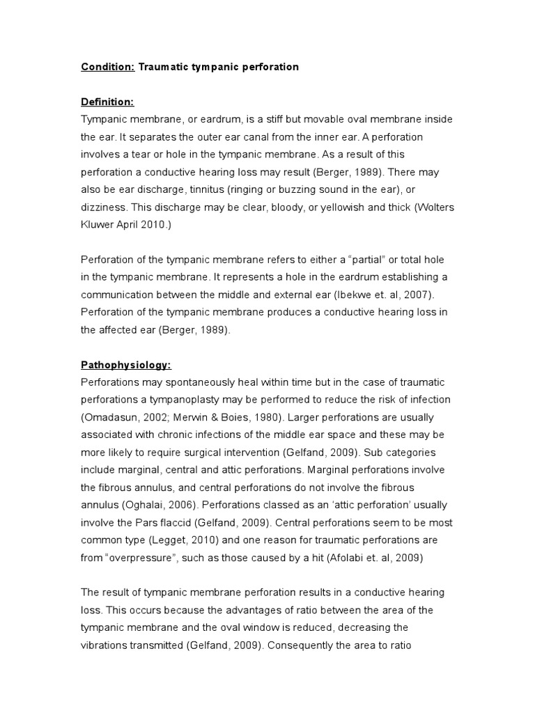 Traumatic Tympanic Membrane Perforation | PDF | Ear | Health Sciences