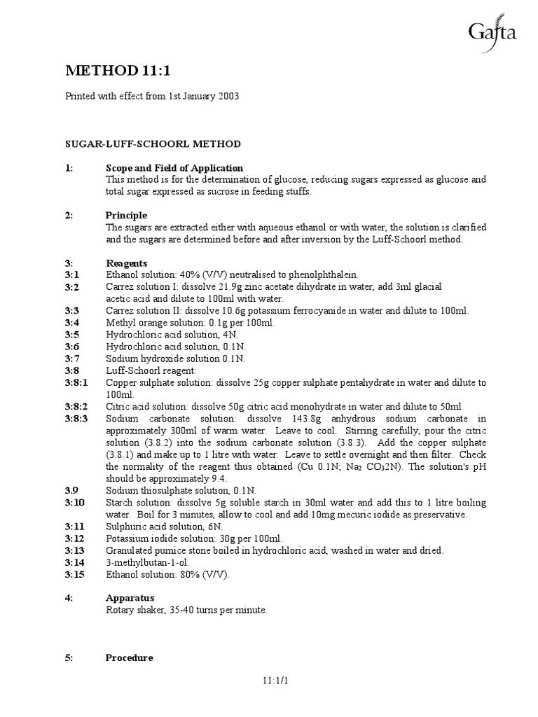11.1 Sugar Luff Schoorl Method | PDF | Titration | Chemistry
