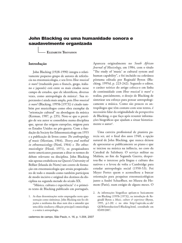 John Blacking: Etnomusicologia e Musicalidade Humana | PDF | Sociologia ...