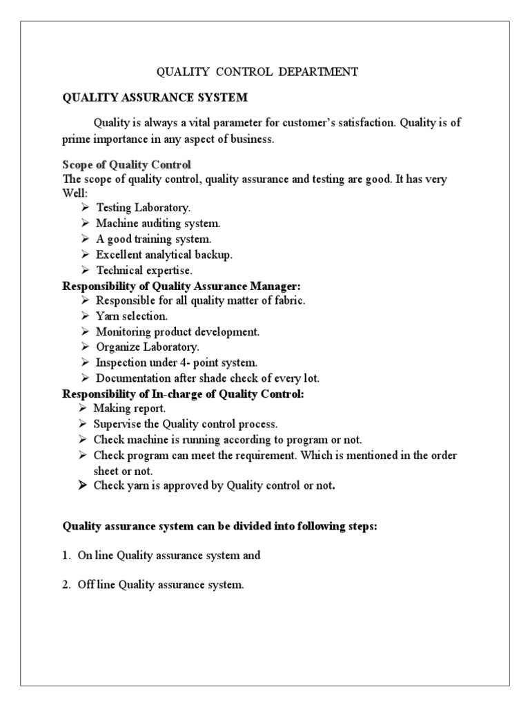 Quality Control Department | PDF | Textiles | Quality Assurance