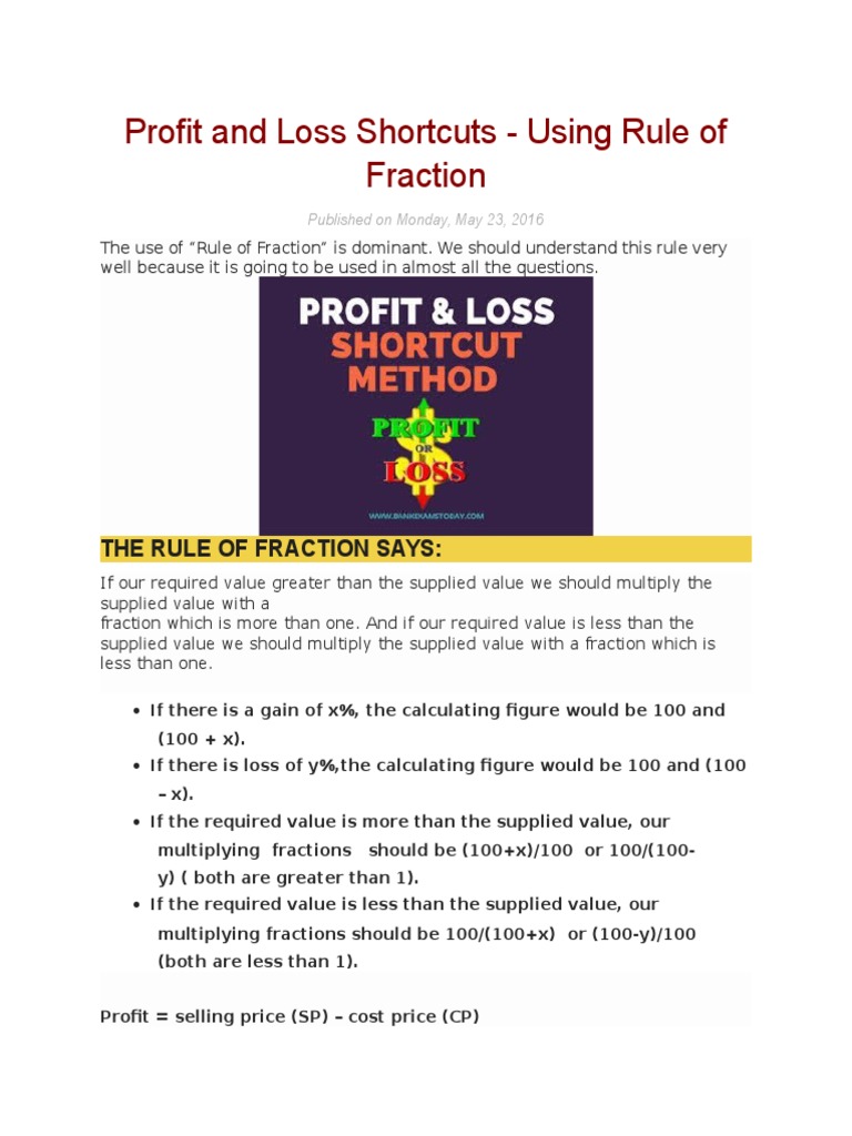 Profit and Loss Shortcuts | PDF