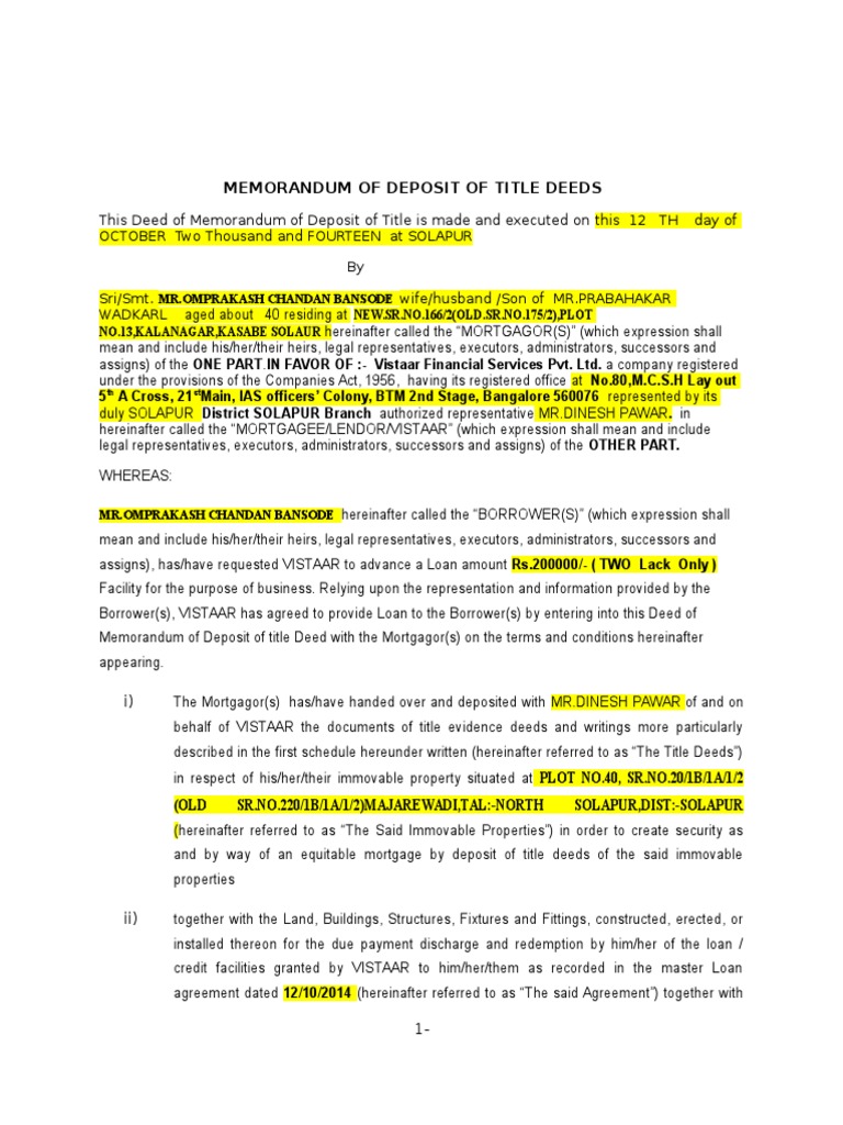 EQUITABLE_MORTGAGE_DEED.doc | Mortgage Law | Civil Law (Legal System)
