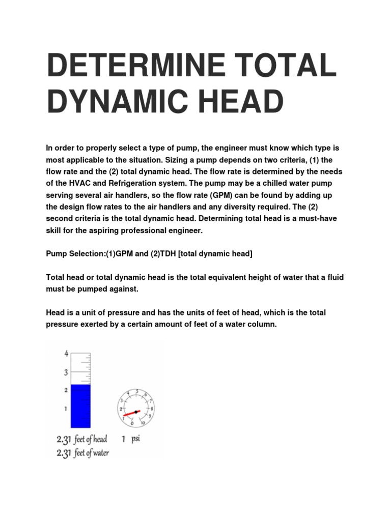 Determine Total Dynamic Head | PDF | Home Appliance | Pump