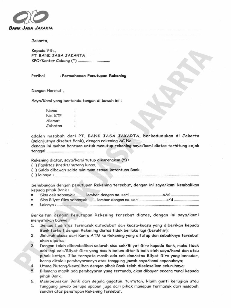 Contoh Penutupan Rekening Giro | PDF