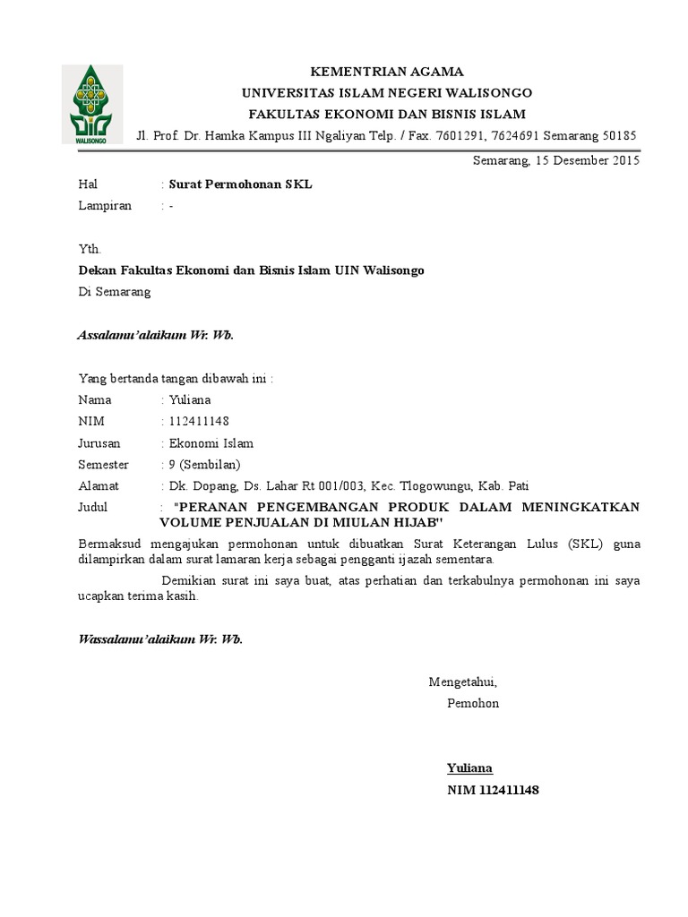 Surat Permohonan SKL | PDF
