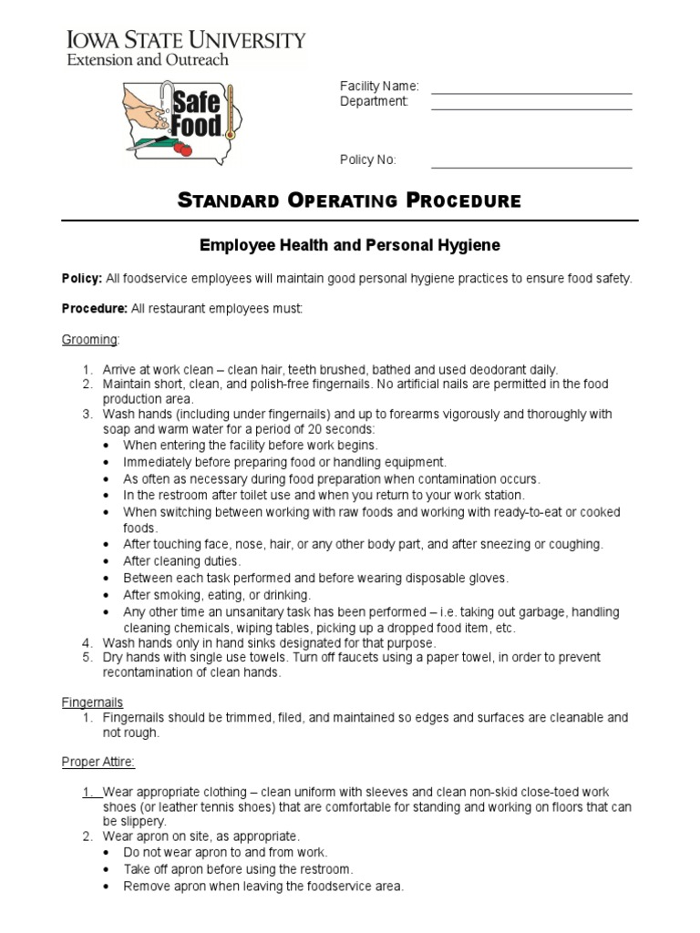 Promoting Food Safety Through Proper Employee Health and Hygiene ...