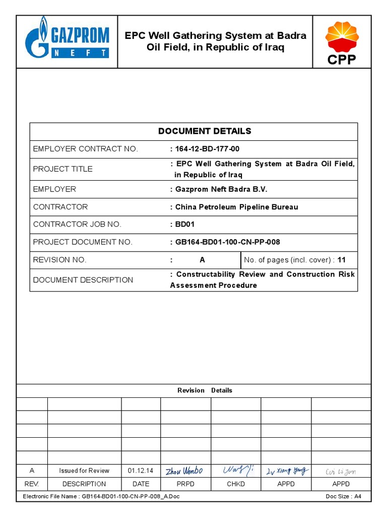 BD01-100-CN-PP-008 (Constructability Review and Construction Risk Assessment Procedure | PDF ...