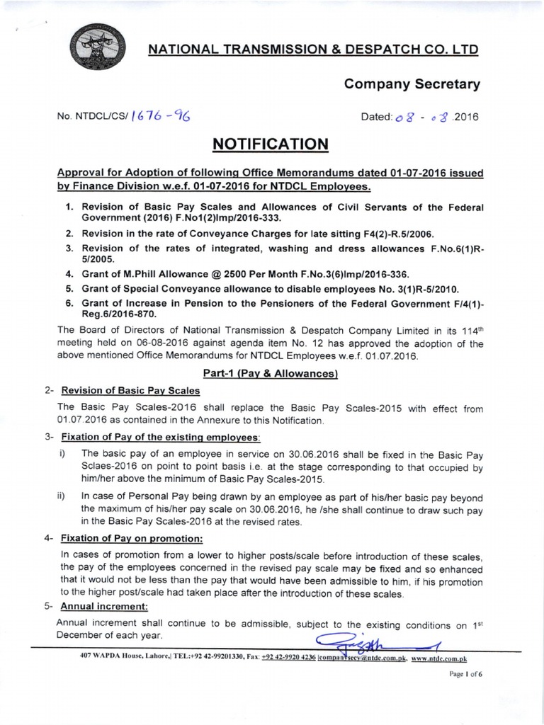 Notification-Adoption of Revision of Basic Pay Scales | PDF ...