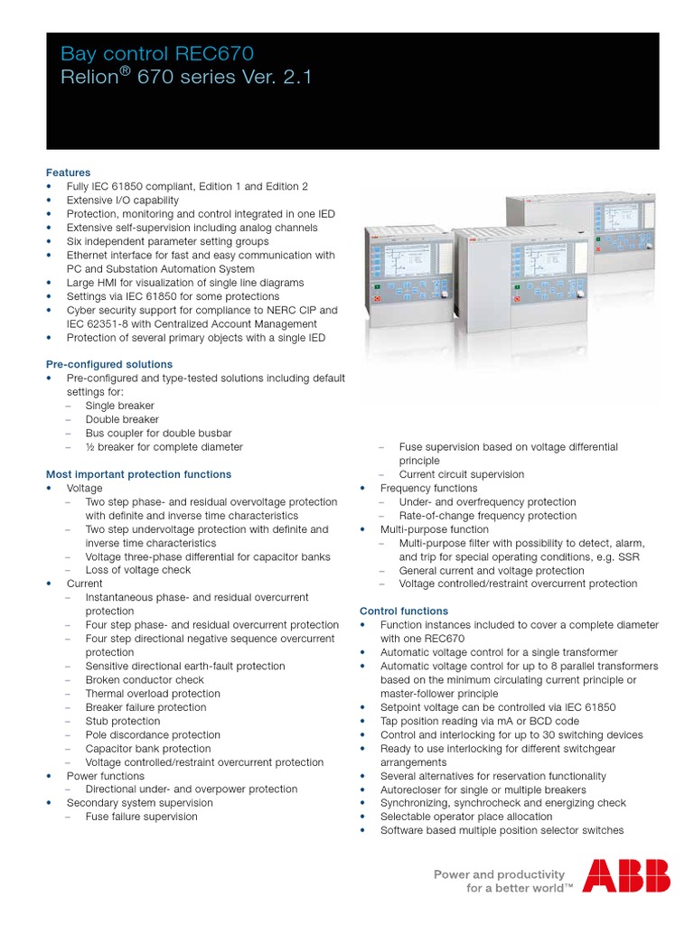 REC670 V2.1 Brochure 4CAE000104 | PDF | Power (Physics) | Computing