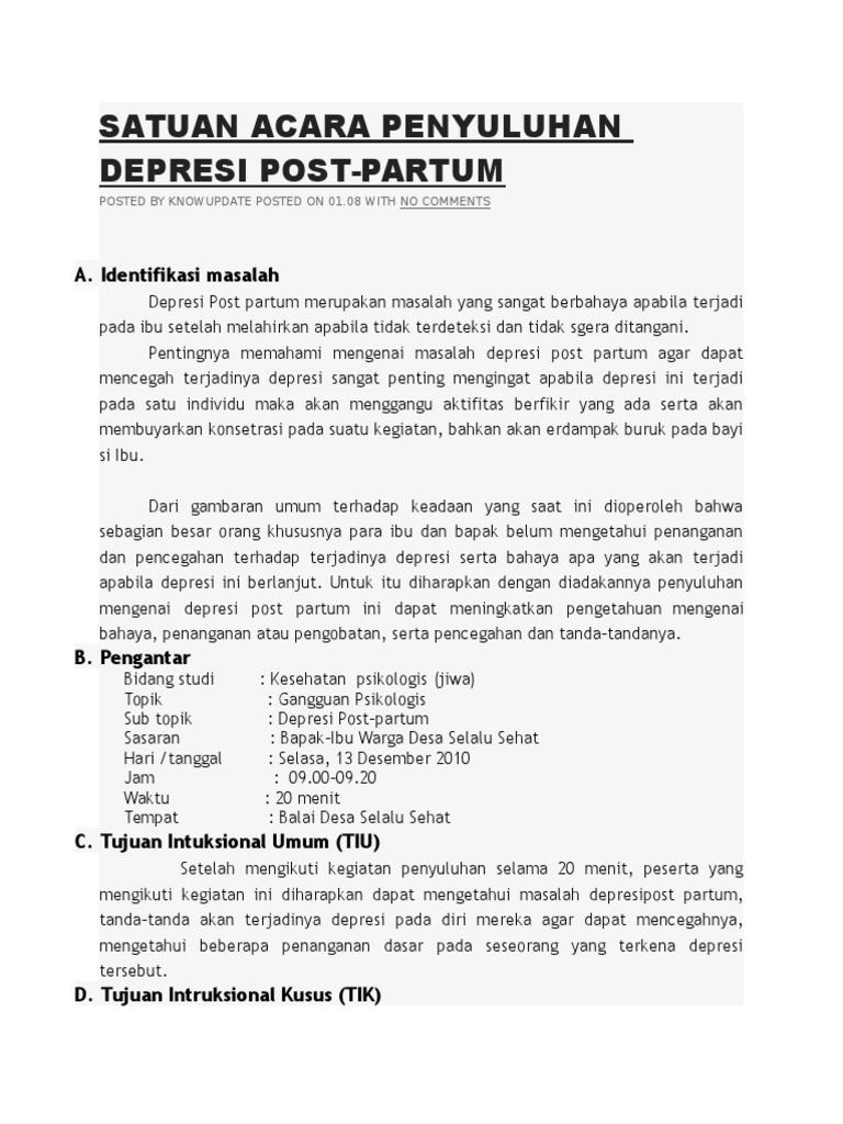 Satuan Acara Penyuluhan Depresi Post | PDF