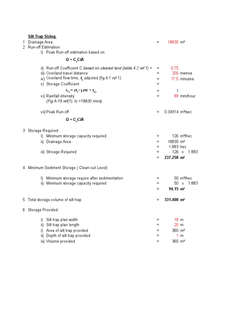 Silt Trap Calculation 101211 | PDF