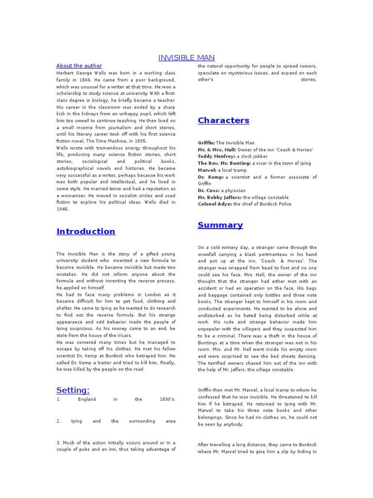 The Invisible Man Summary & Analysis | PDF | The Invisible Man | Science
