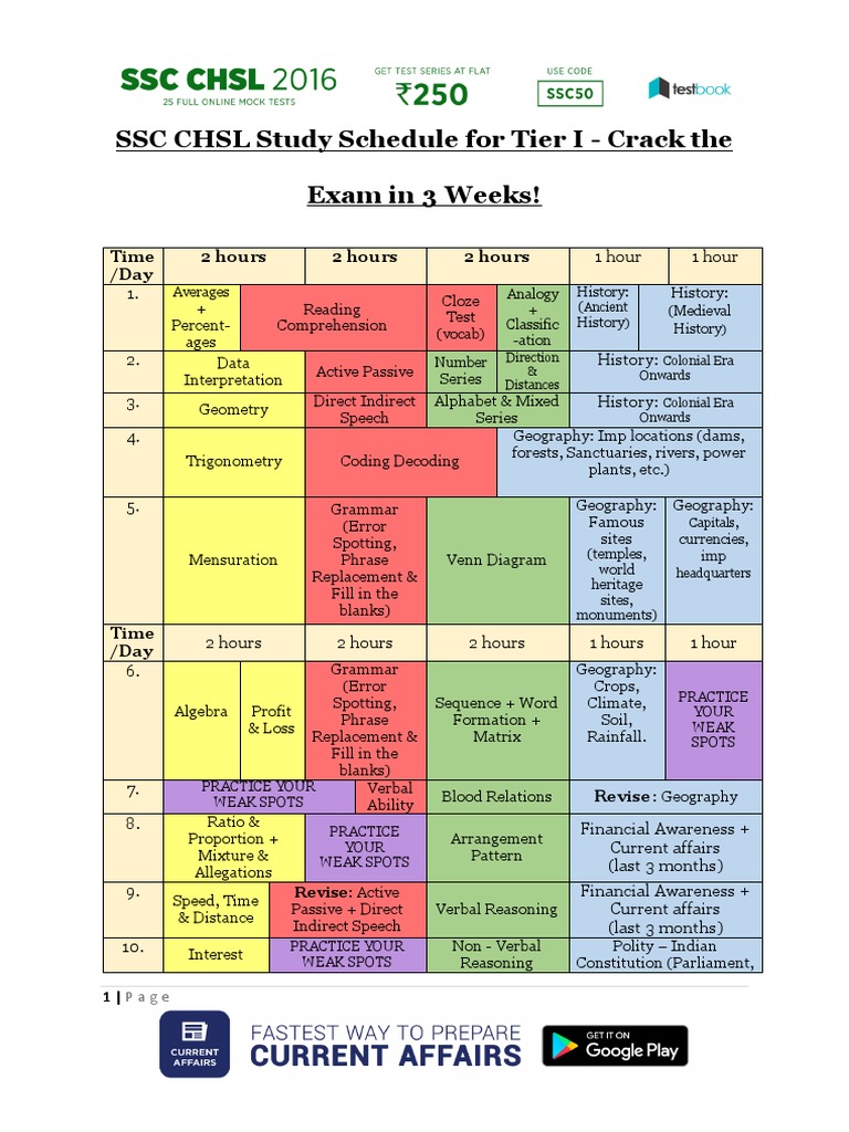 SSC CHSL Study Schedule For Tier I - Crack The Exam in 3 Weeks ...
