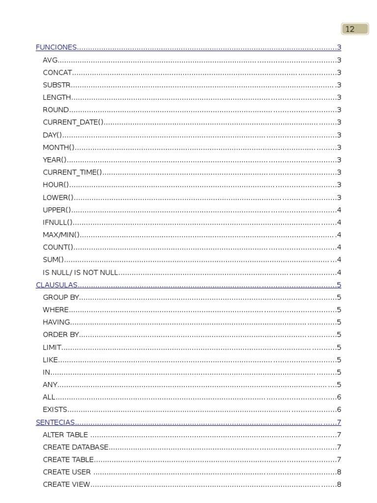 Resumen MySQL | PDF | SQL | Tabla (base de datos)