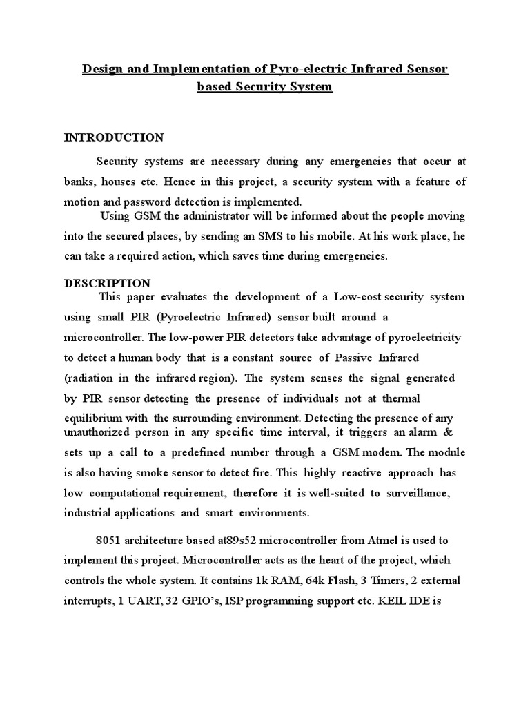 Pyroelectric Infrared Security System Design | PDF