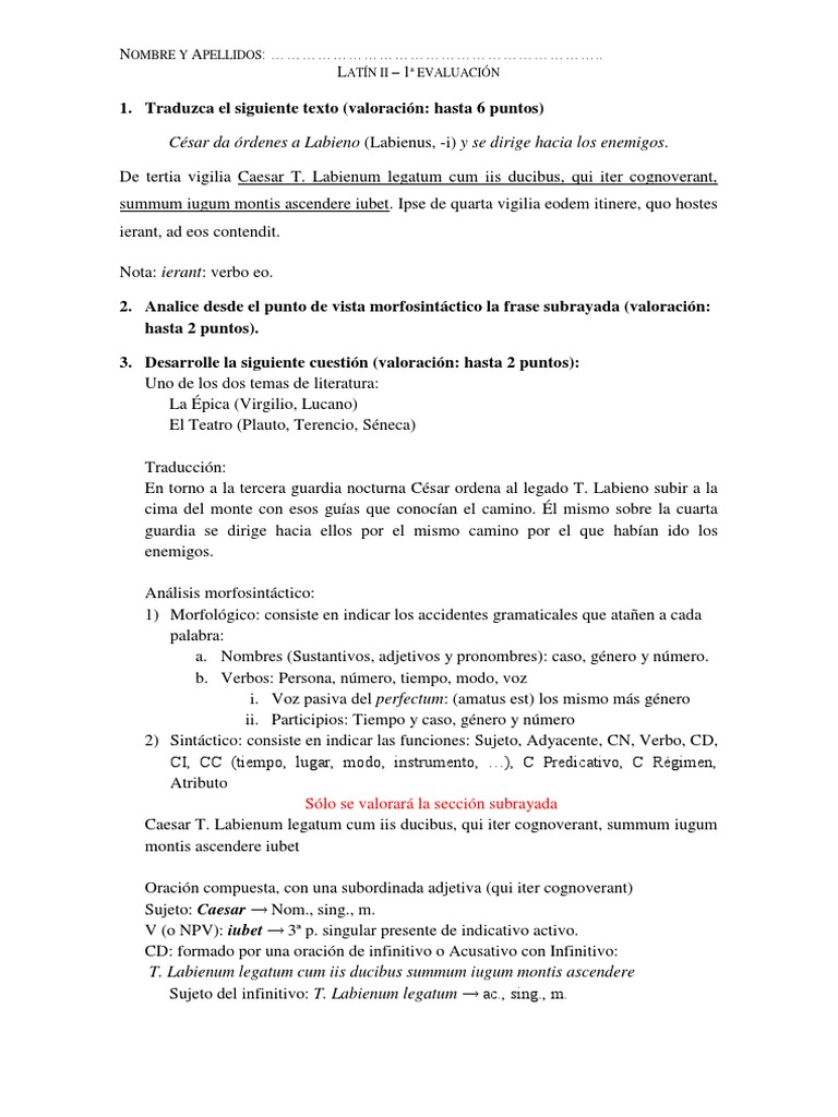 Modelo Latin II-1 Evaluación | PDF | latín | Verbo