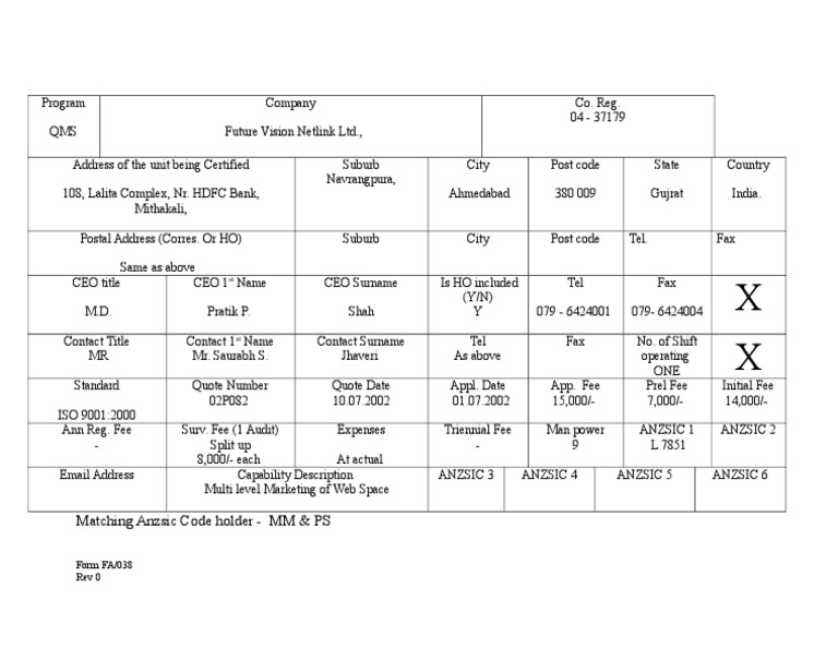 Matching Anzsic Code Holder - MM & PS: Form FA/038 Rev 0 | PDF