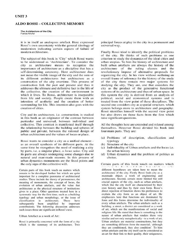 Unit 3 Aldo Rossi - Collective Memory | PDF | Landscape | Phenomenology ...