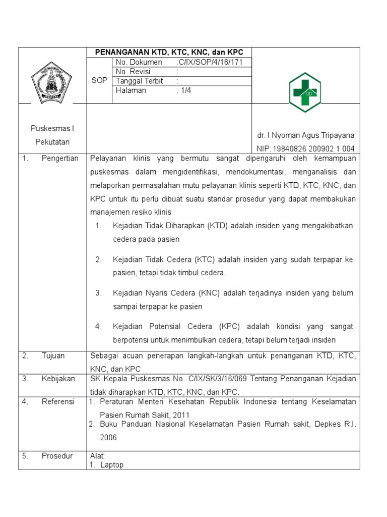 Sop Penanganan KTD, KTC, KNC, Dan KPC | PDF