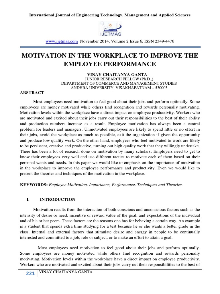 Motivating the Workforce: A Review of Techniques and Theories to ...