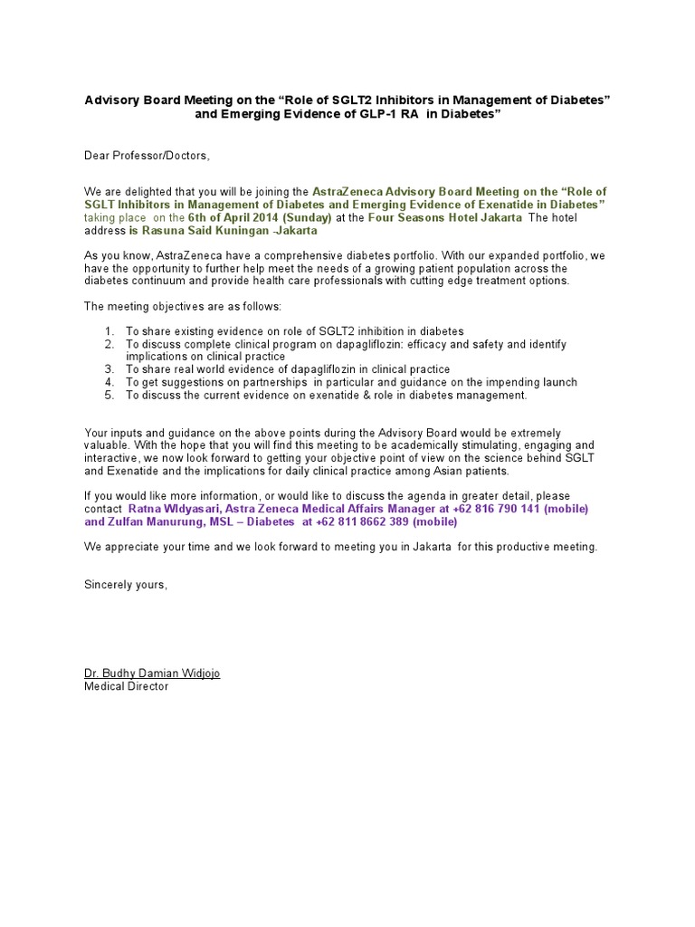 Advisory Board Invitation and Agenda | Astra Zeneca | Medicine