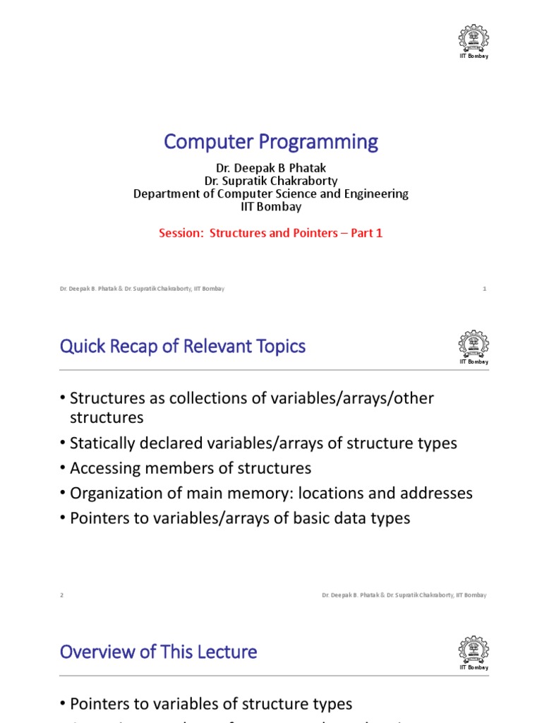 CS101x S438A Structures and Pointers Part 1 IIT Bombay PDF | PDF | Array Data Structure ...
