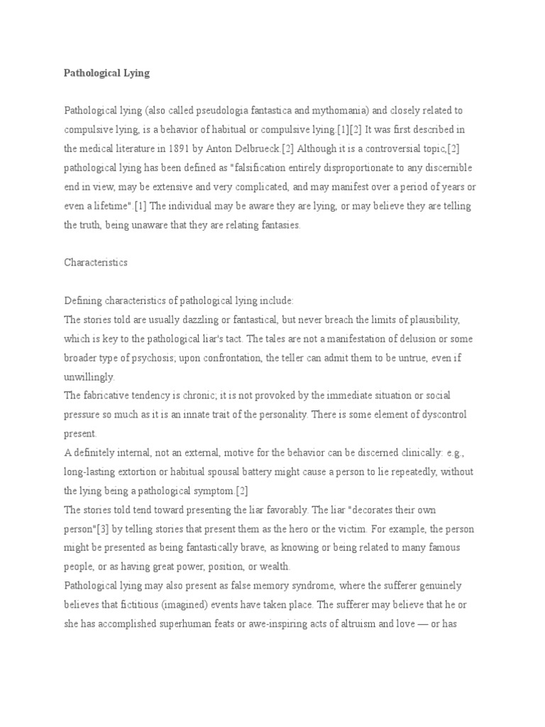 Pathological Lying | PDF | Psychopathology | Psychiatric Diseases And ...
