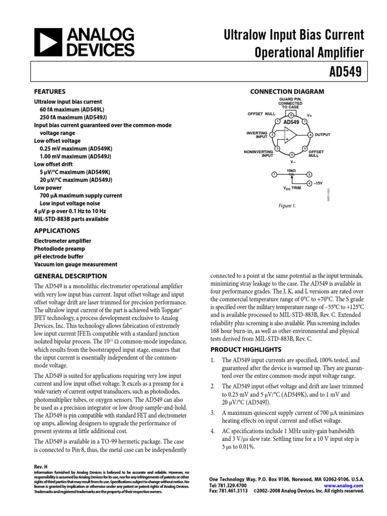 Datasheet AD549 PDF | PDF | Amplifier | Operational Amplifier