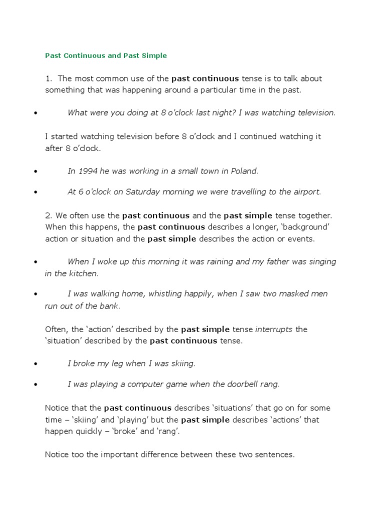Past Continuous and Past Simple | Download Free PDF | Grammatical Tense ...