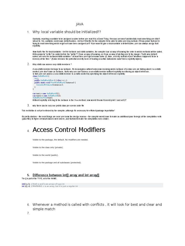 Access Control Modifiers: Java Why Local Variable Should Be Initialized ... Access Control Modifiers: Java Why Local Variable Should Be Initialized ...