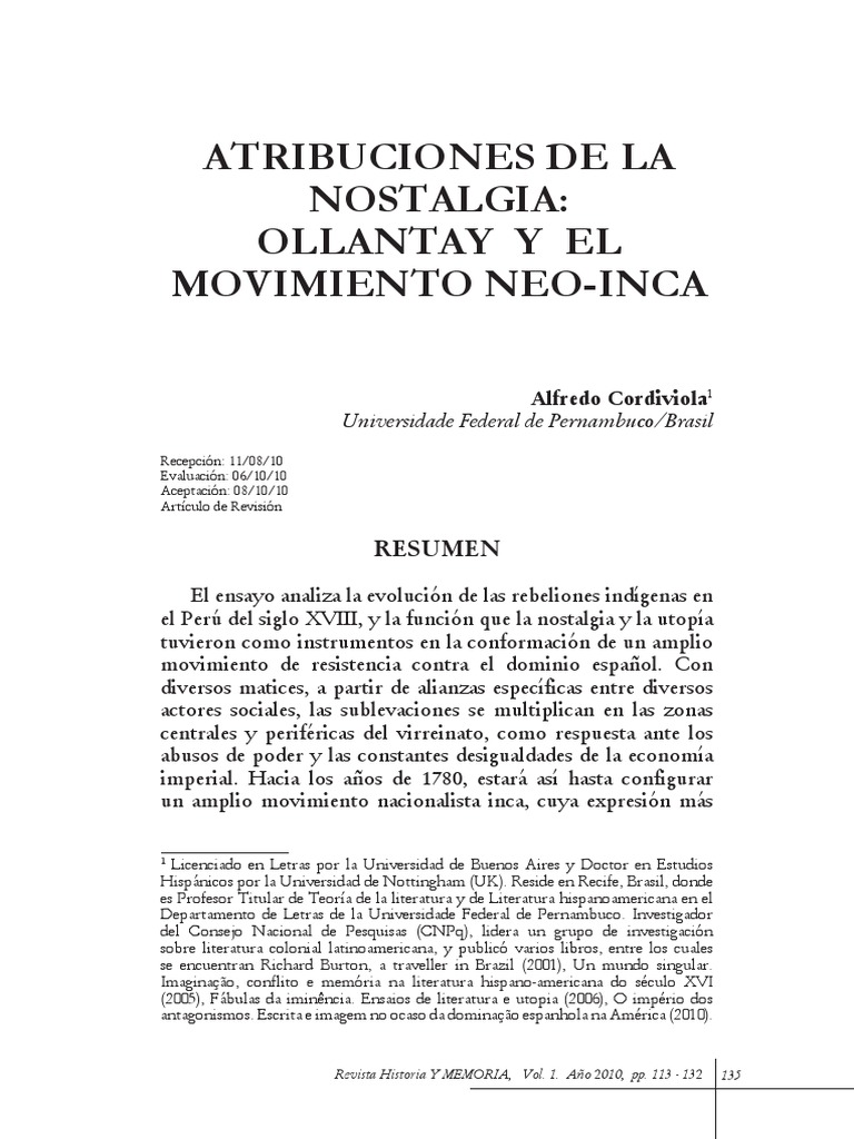 Atribuciones de La Nostalgia. Ollantay y El Movimiento Neo-Inca | PDF ...