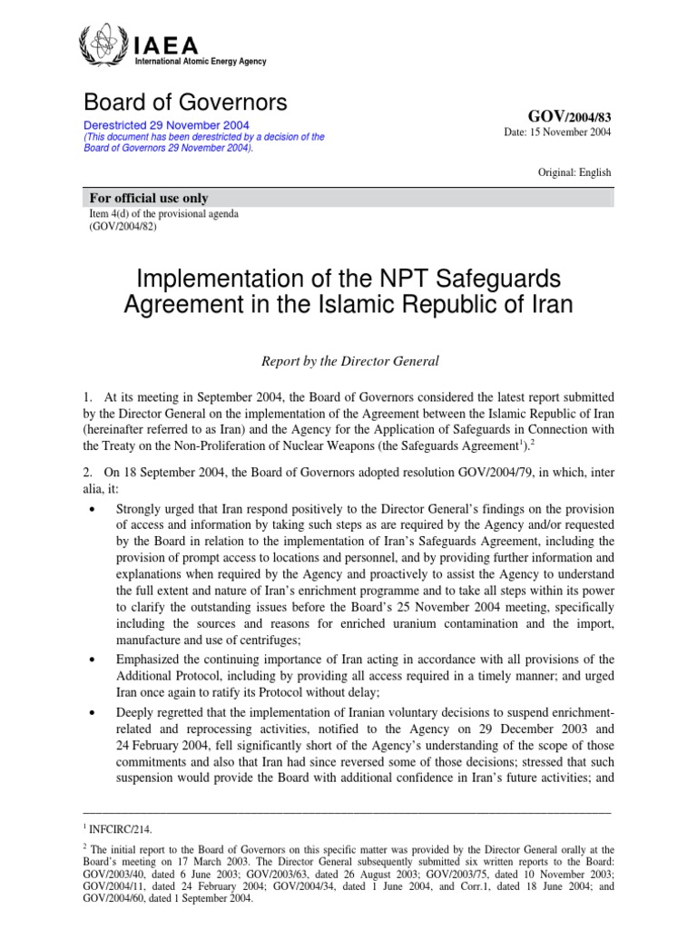 Implementation of The NPT Safeguards Agreement in The Islamic Republic ...