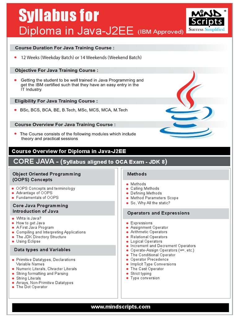 Java-J2EE Diploma Course Syllabus | PDF | Class (Computer Programming ...