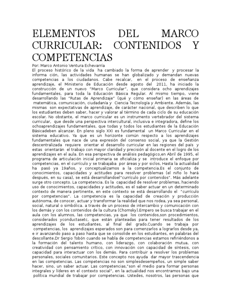 Elementos Del Marco Curricular | PDF | Plan de estudios | Educación ...