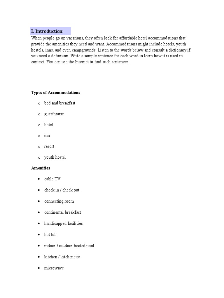 Hotel Vocabulary | PDF