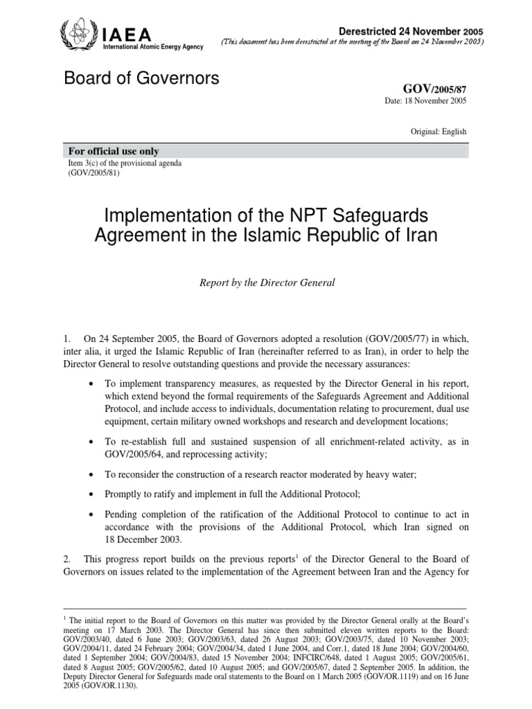 Implementation of The NPT Safeguards Agreement in The Islamic Republic ...