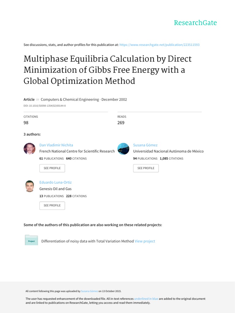 Multiphase Equilibria Calculation by Direct Minimization | PDF | Mathematical Optimization ...