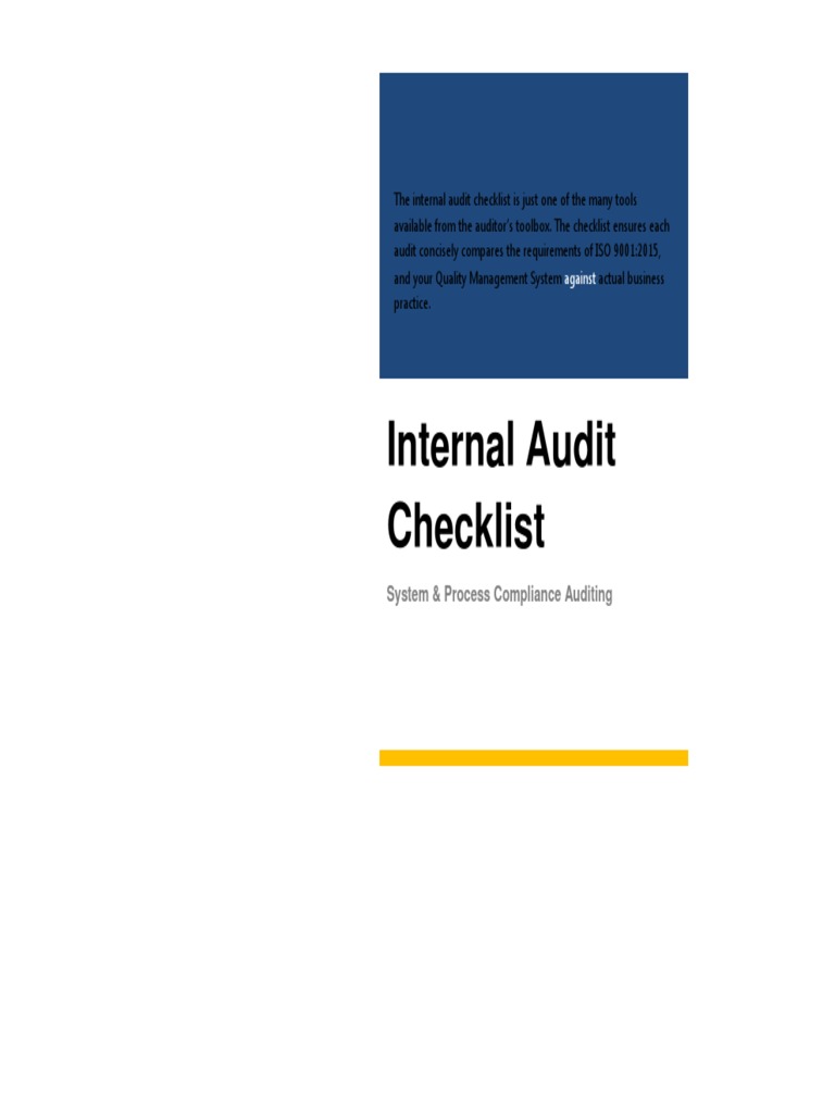 ISO 9001 2015 Internal Audit Checklist Sample | PDF | Iso 9000 ...
