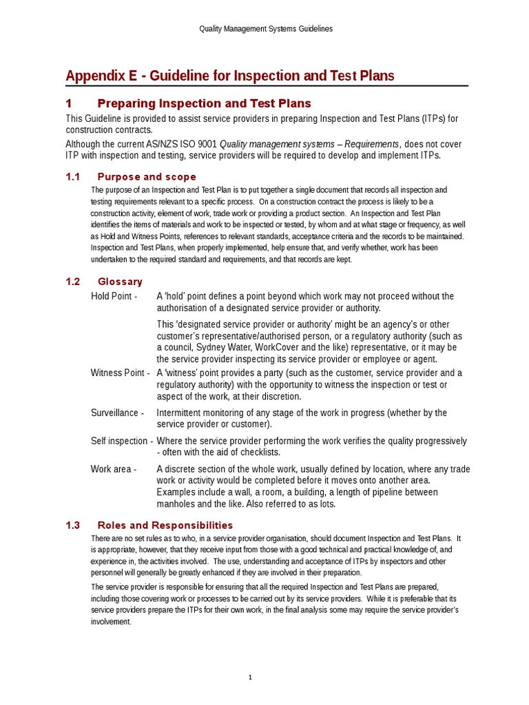 Inspection & Test Plan Guidence | PDF | Specification (Technical ...