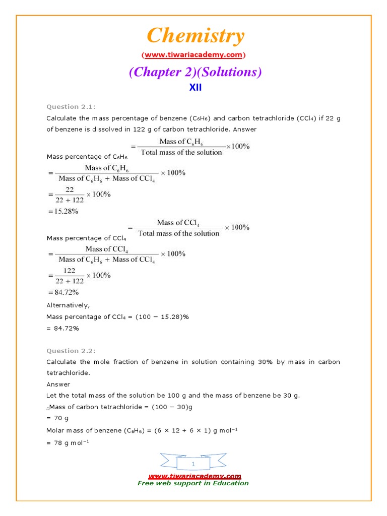 12 Chemistry NcertSolutions Chapter 2 Exercises | PDF | Solution | Mole ...
