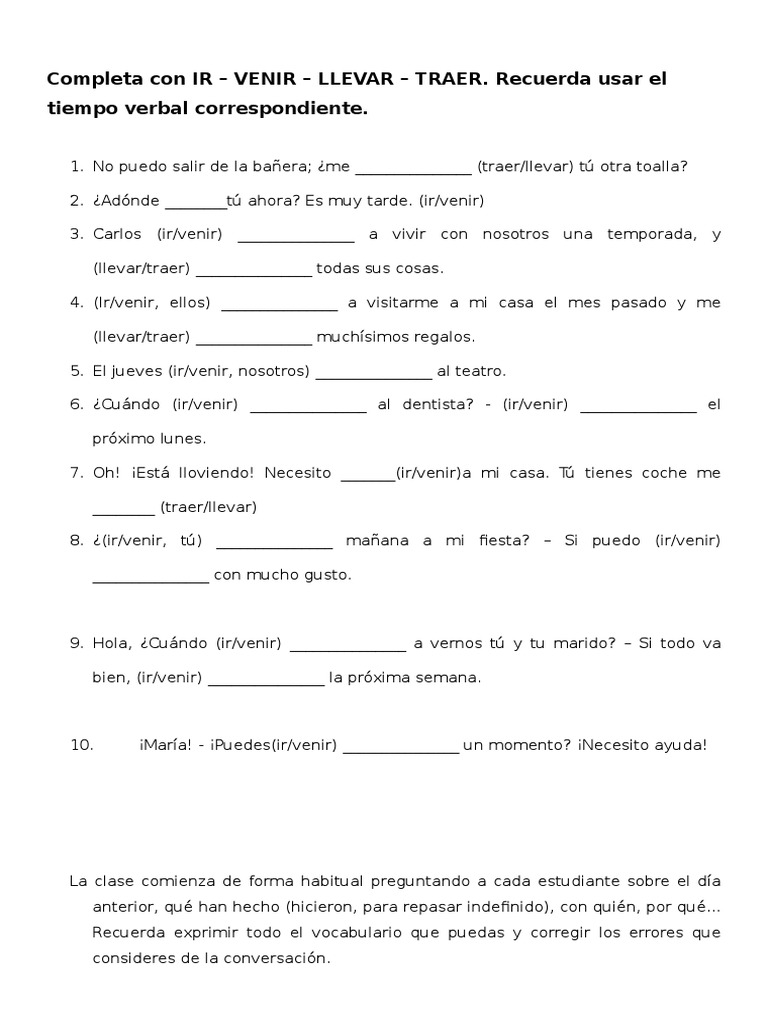 Clase Álvaro Traer Llevar Ir Venir-1 | PDF | Verbo | Lingüística