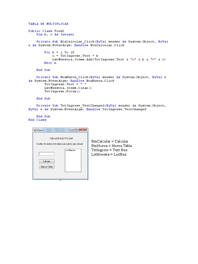 Tabla de multiplicar en Visual Basic | PDF