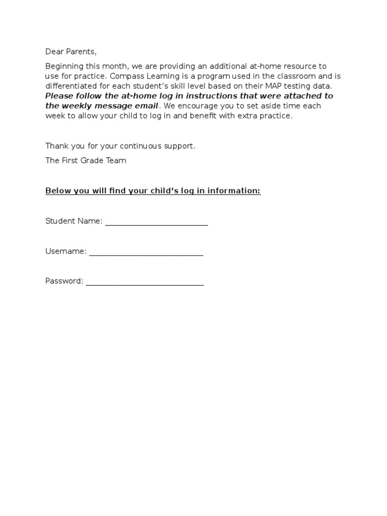 Compass Learning Parent Letter | PDF | Career & Growth