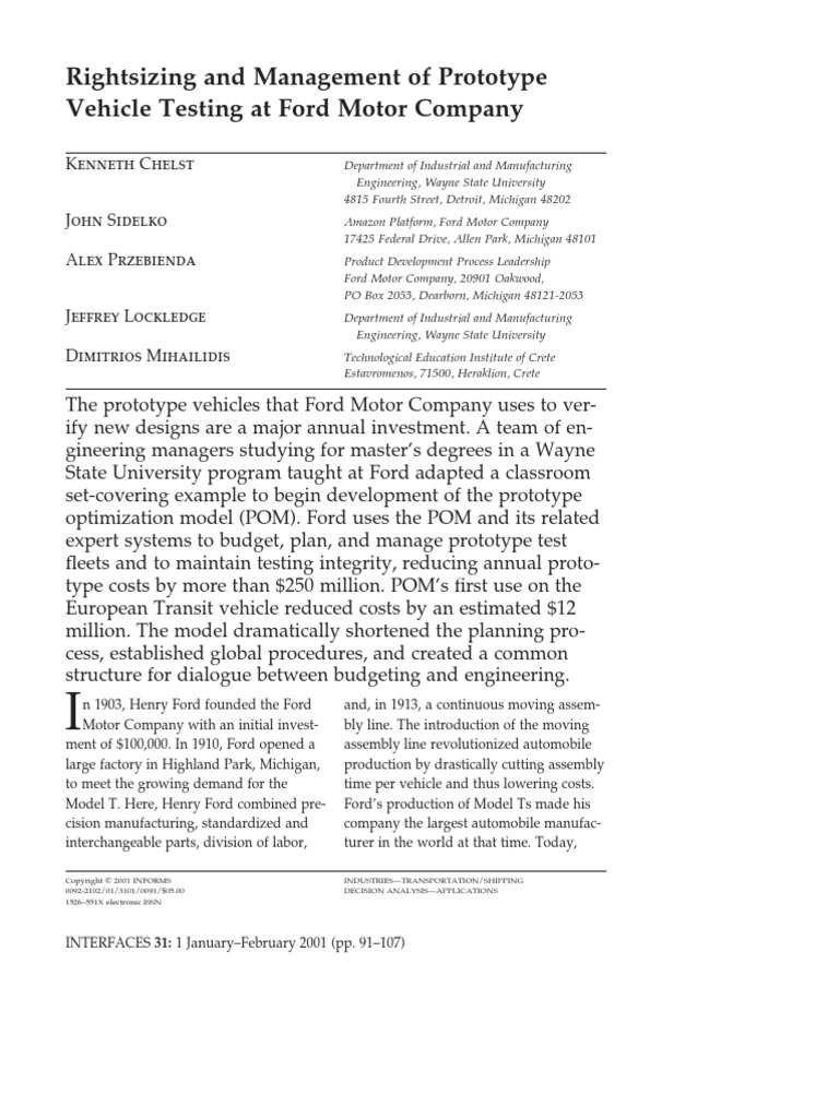 Rightsizing and Management of Prototype Vehicle Testing at Ford Motor ...