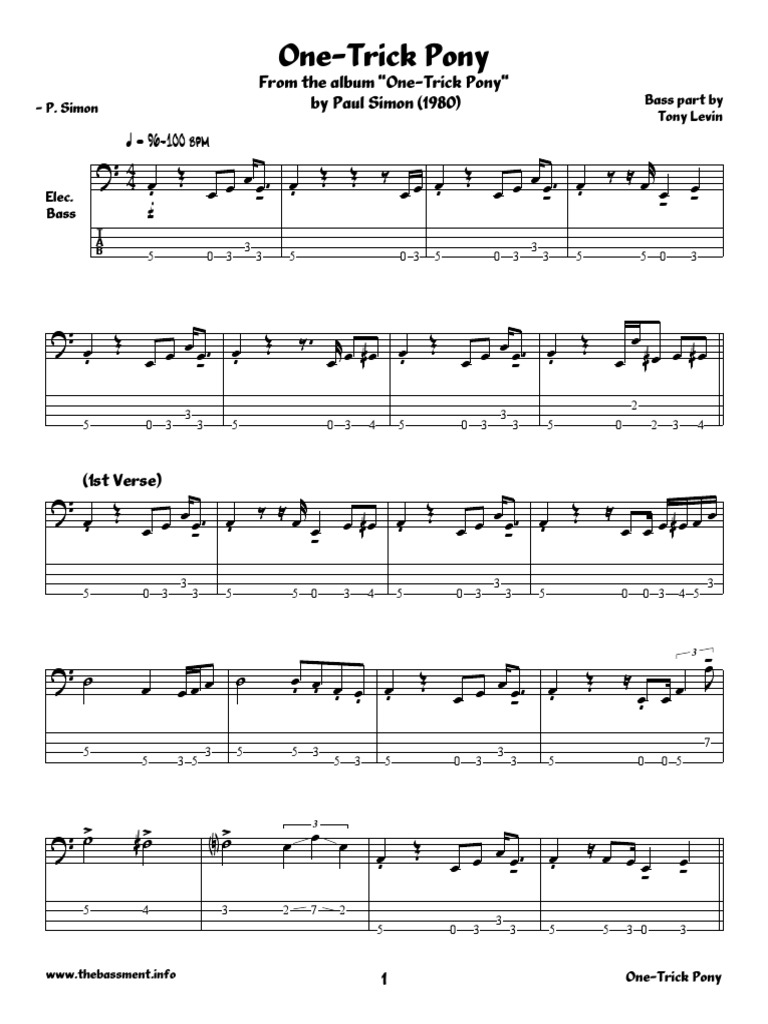 Paul Simon One Trick Pony Tab