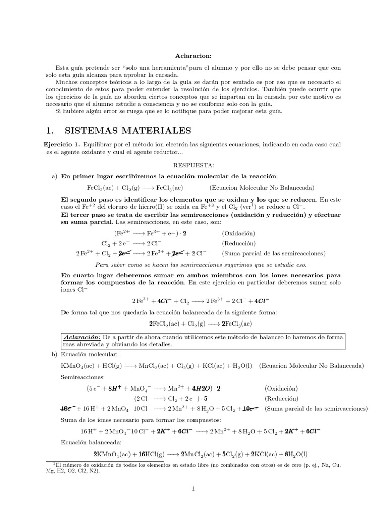 Guia de Ejercicios Resueltos REDOX de La Materia QUIMICA | PDF | Redox | Elementos químicos