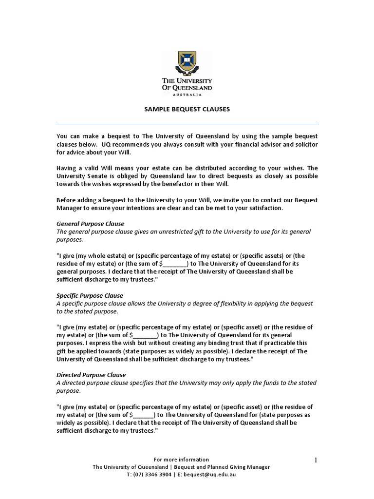 Sample Bequest Clauses | PDF | Civil Law (Legal System) | Legal Documents