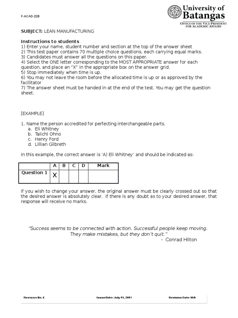 Final Exam in Lean Manufacturing | PDF | Lean Manufacturing | Business